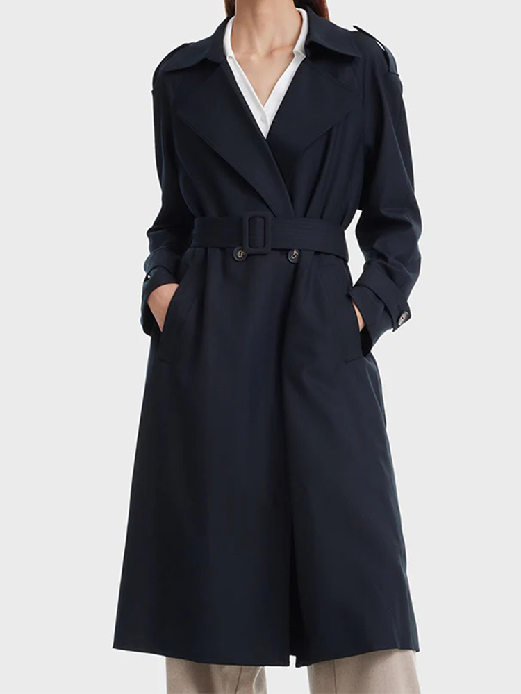 Worsted Woolen Double-Breasted Trench Coat - khipp