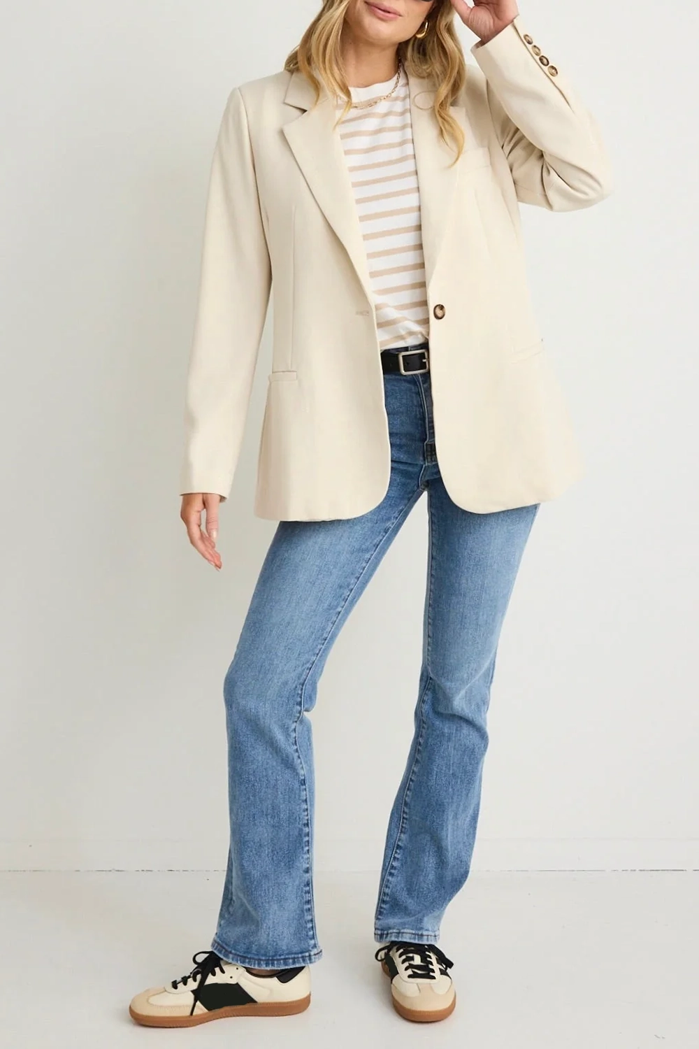 Bone Color Relaxed Fit Blazer - KAIEEY