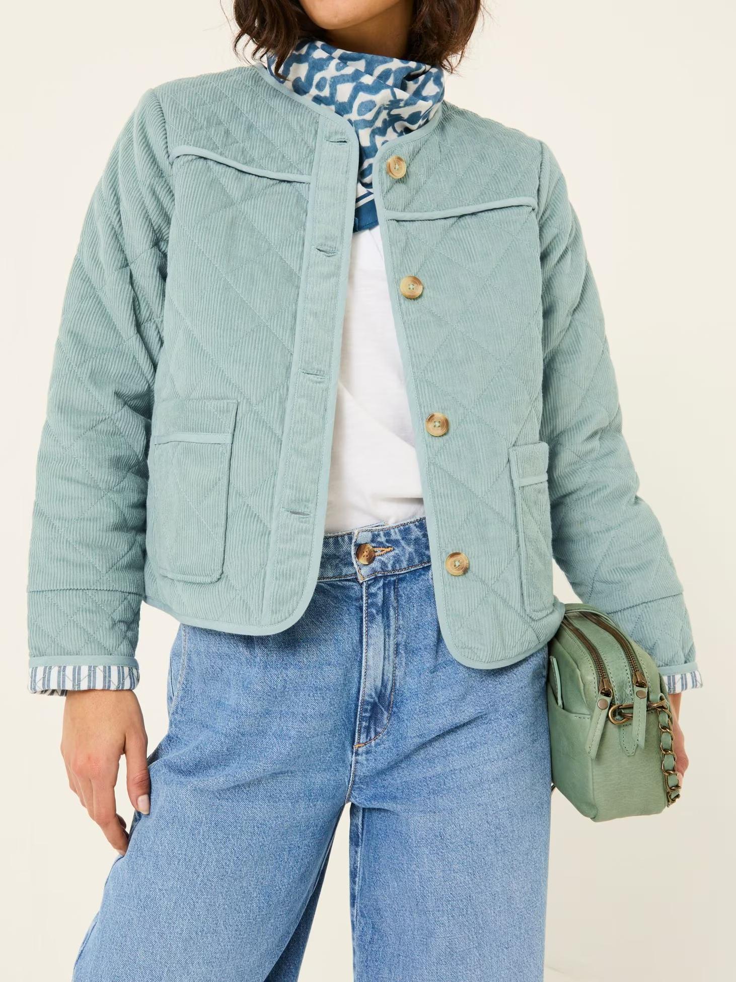 Light Blue Cord Quilted Jacket - CORALLENA