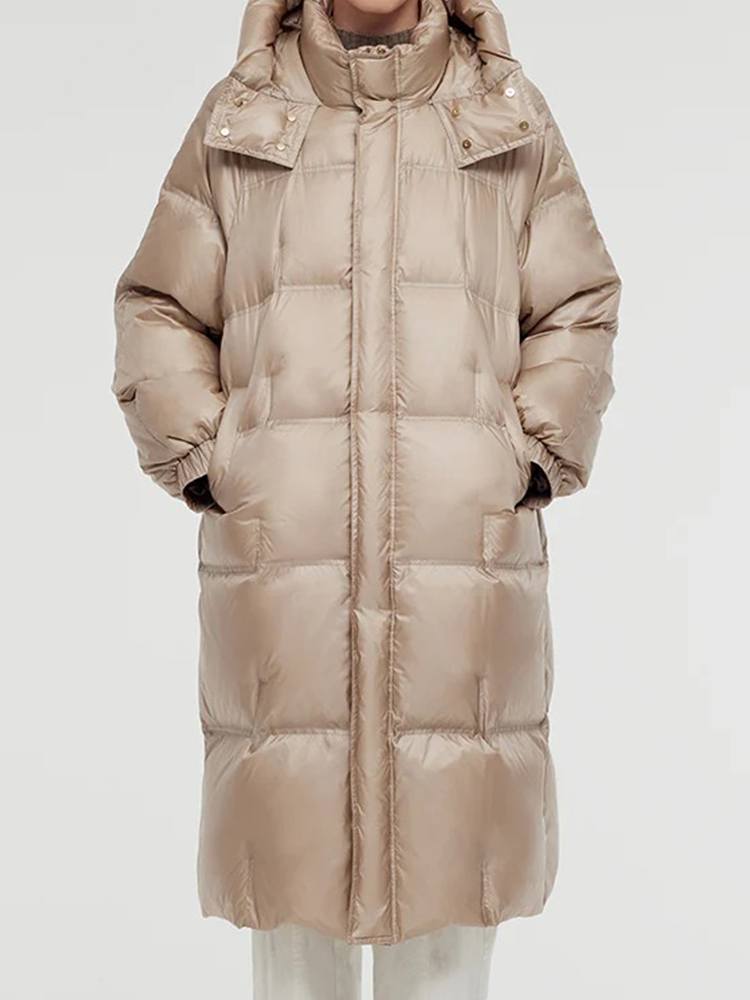 Rose Gold Unisex Hooded Long Goose Down Coat - khipp