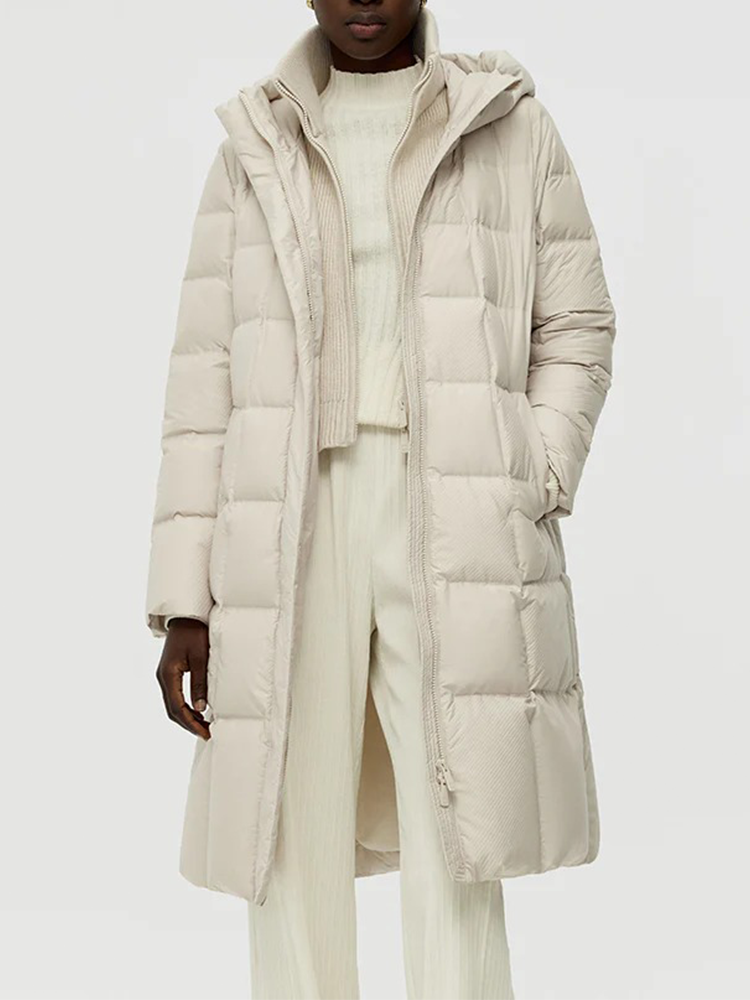 Patchwork Hooded Long Goose Down Coat - khipp
