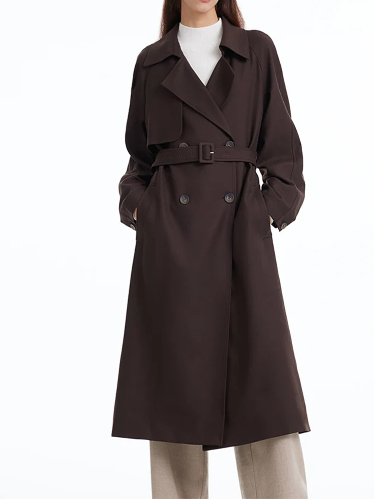Brown Worsted Wool Trench Coat - khipp