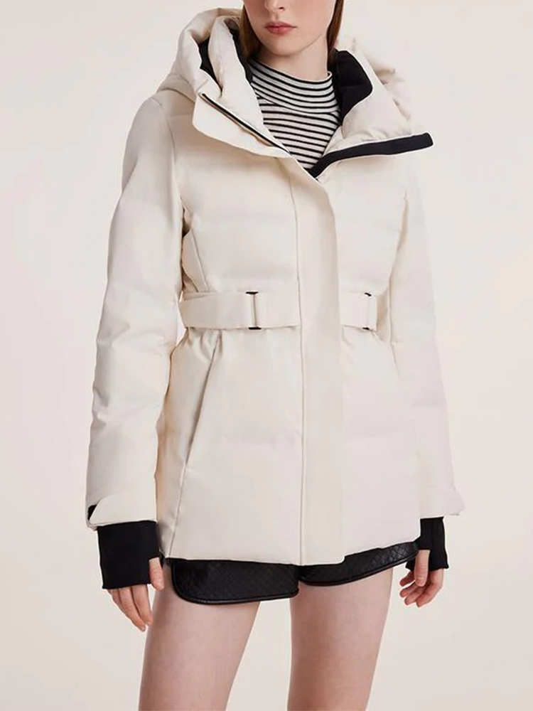 Hooded Gathered Waist Short Goose Down Garment - khipp