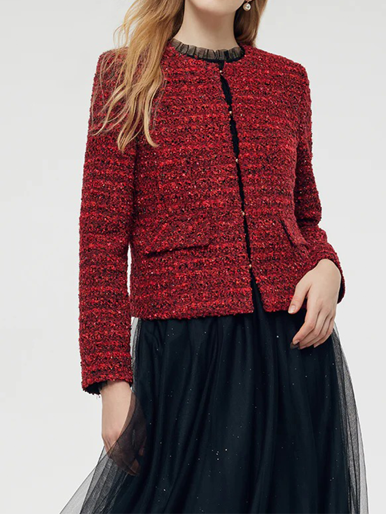Wool Blend Tweed Women Crop Jacket - khipp