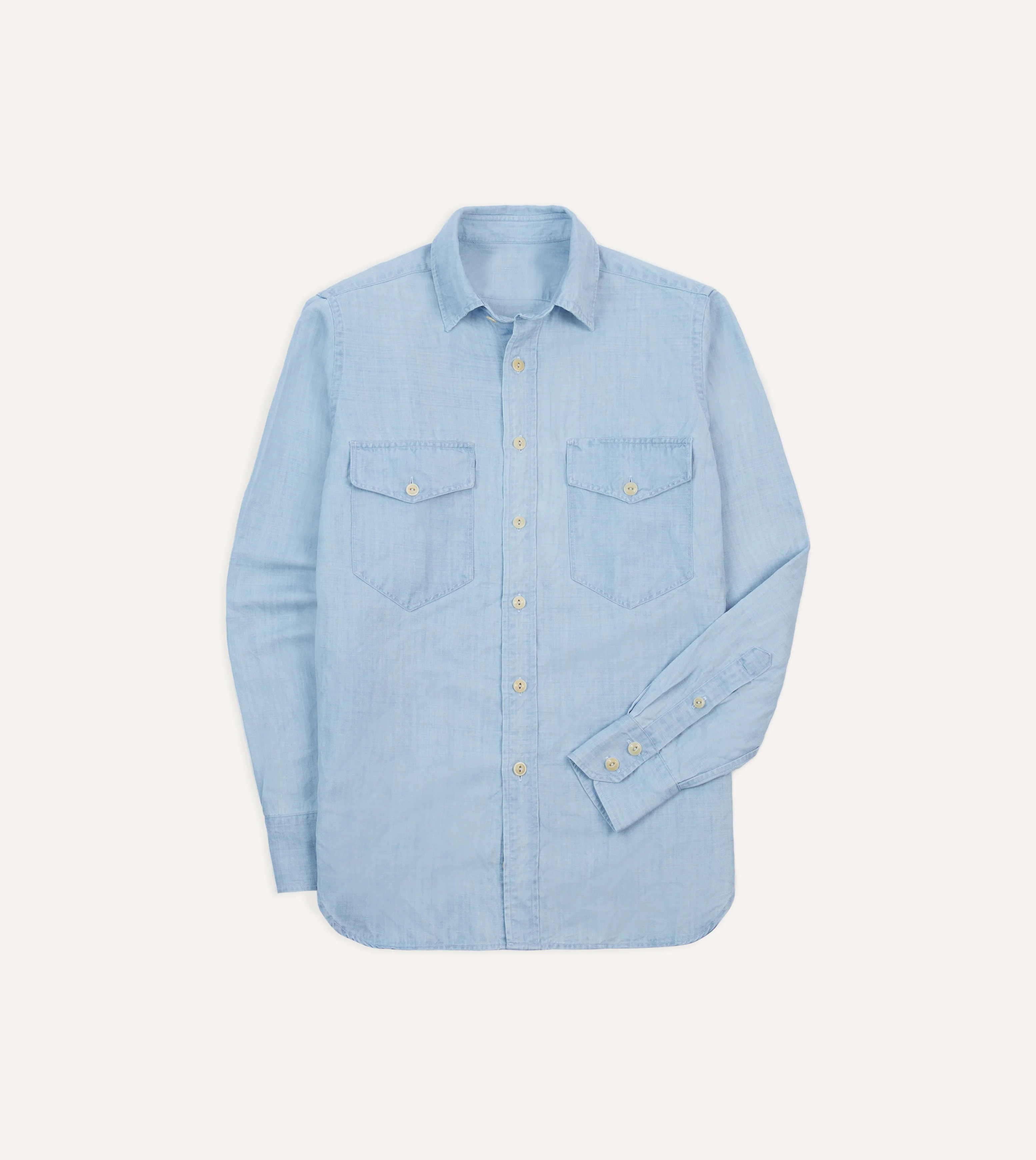 Bleach Wash Cotton-Linen Long Point Collar Work Shirt Casual Style ...