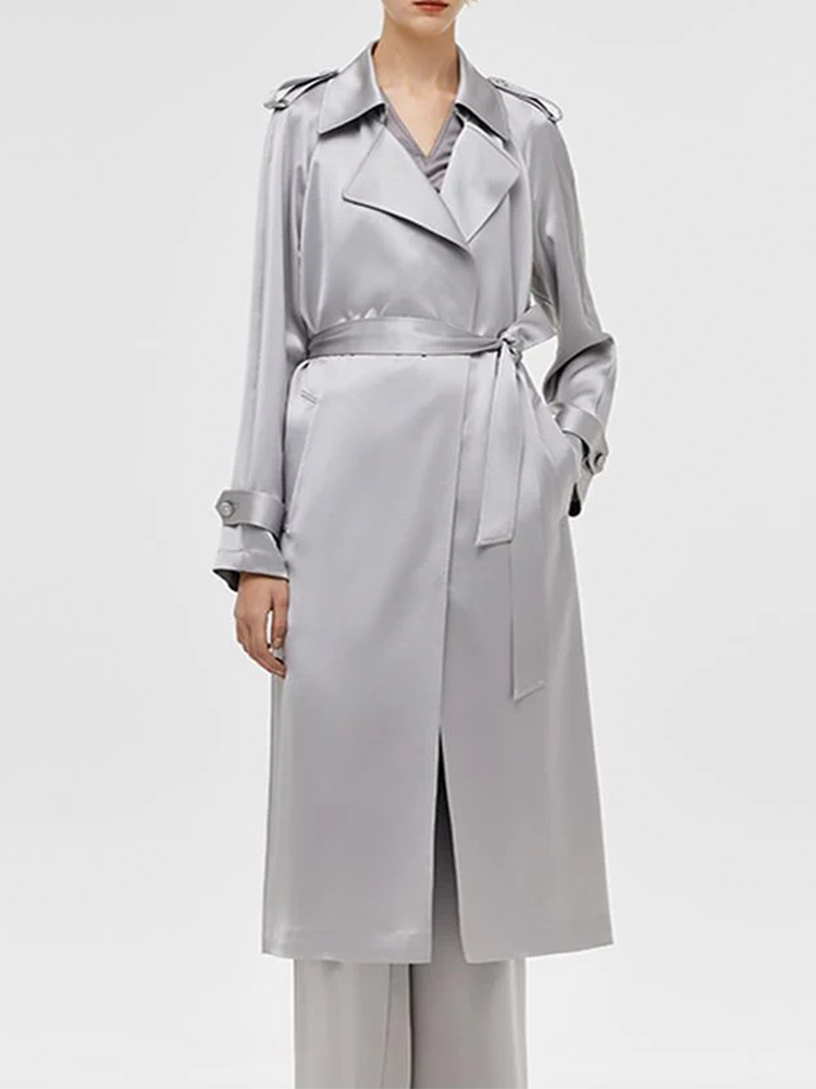 Acetate Women Trench Coat With Belt - khipp