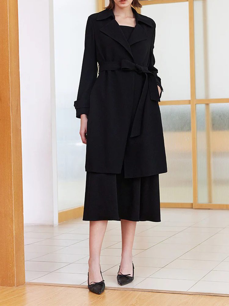 Black Triacetate Lace-up Women Trench Coat - khipp