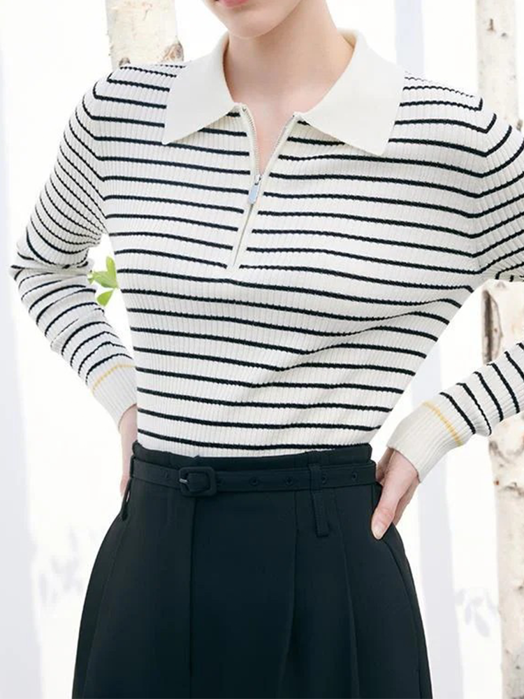 Black And White Stripe Slim Woolen Jumper - khipp